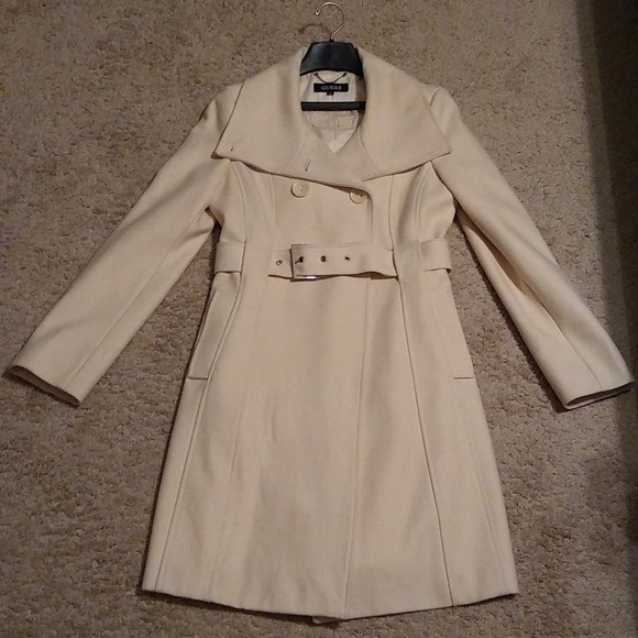 Guess | Jackets & Coats | Womens Guess Cream Belted Dress Peacoat Size ...